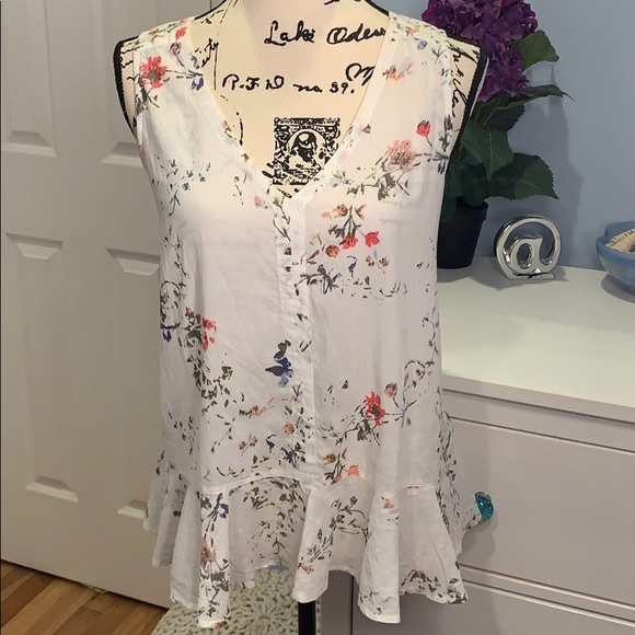 Anthropologie | Tops | Anthropologie Lilla P Floral Ruffle Bottom Tank ...